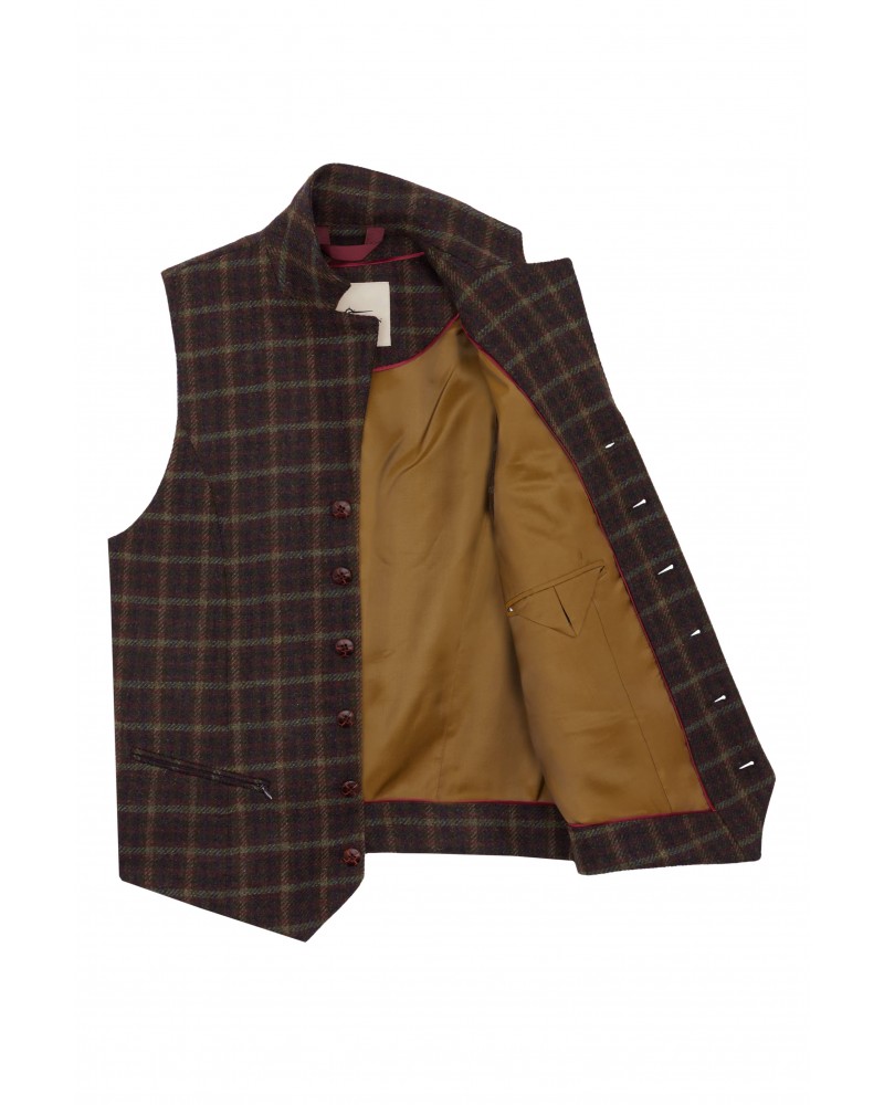 BURGUNDY TATTERSALL CHECK WAISTCOAT EMERSON